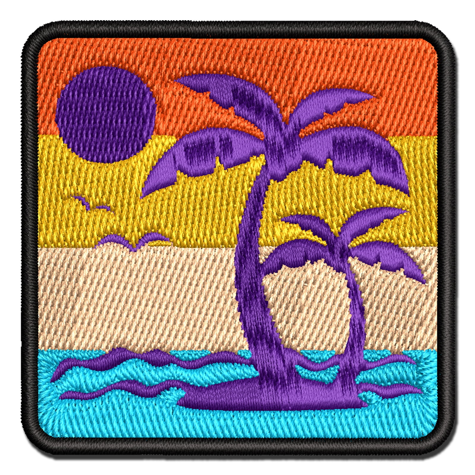 Palm Tree Tropical Island Sun Waves Applique Multi-Color Embroidered ...