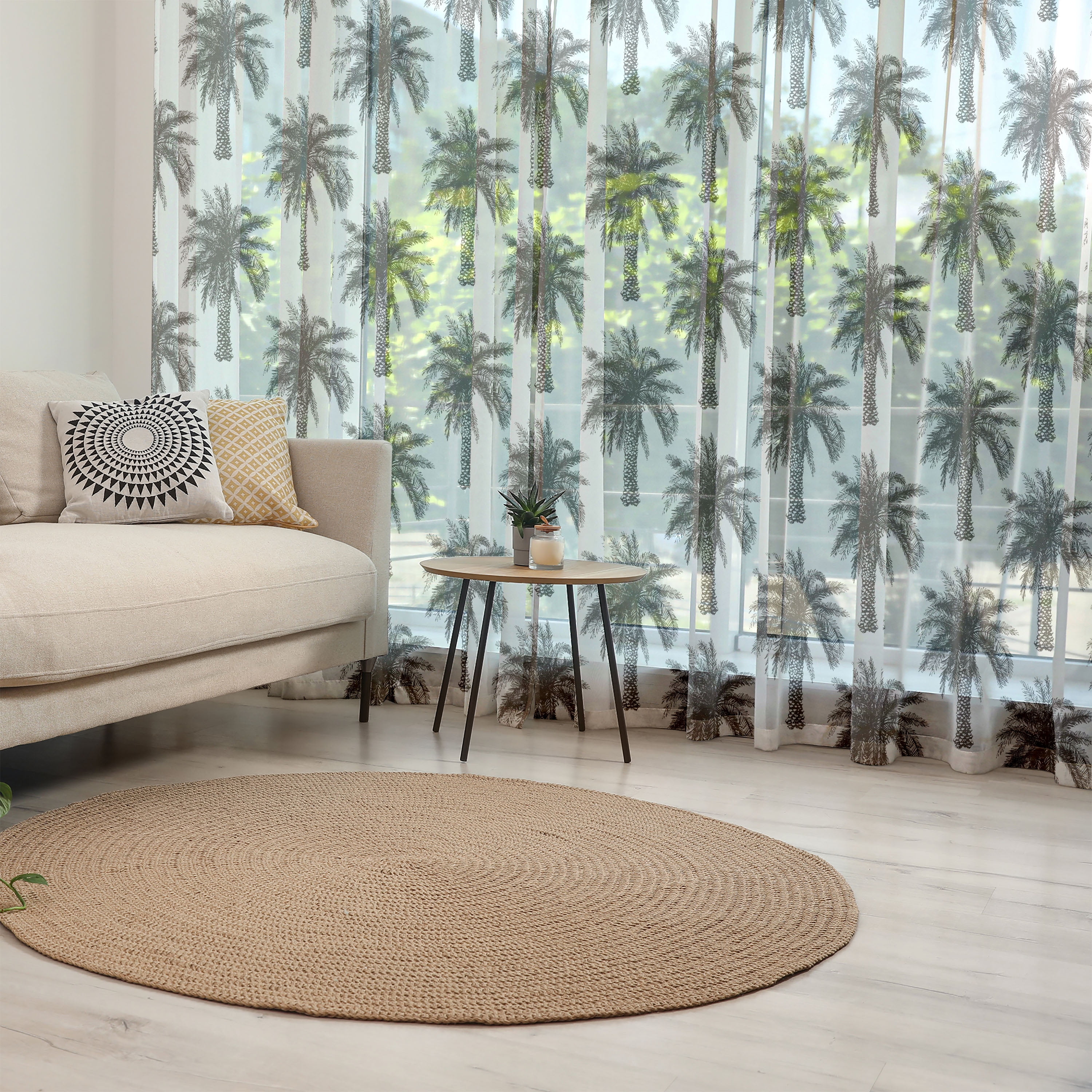 Palm Tree Tulle Curtains with Rod Pocket, Fully Grown Coconut Banana ...