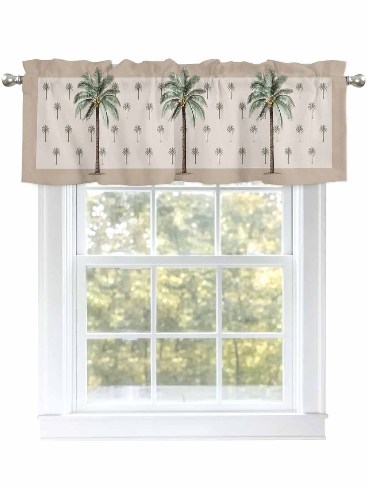 Palm Tree Valances Curtain Tropical Plants Summer Beige Kitchen Rod ...