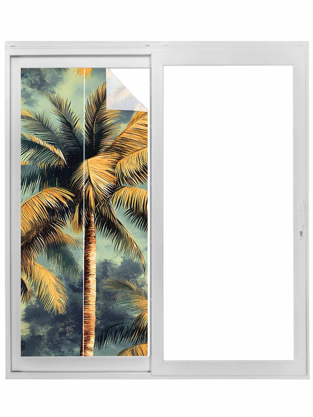 Palm Tree Window Privacy Film, Retro Summer Botanical Tropical Plant ...