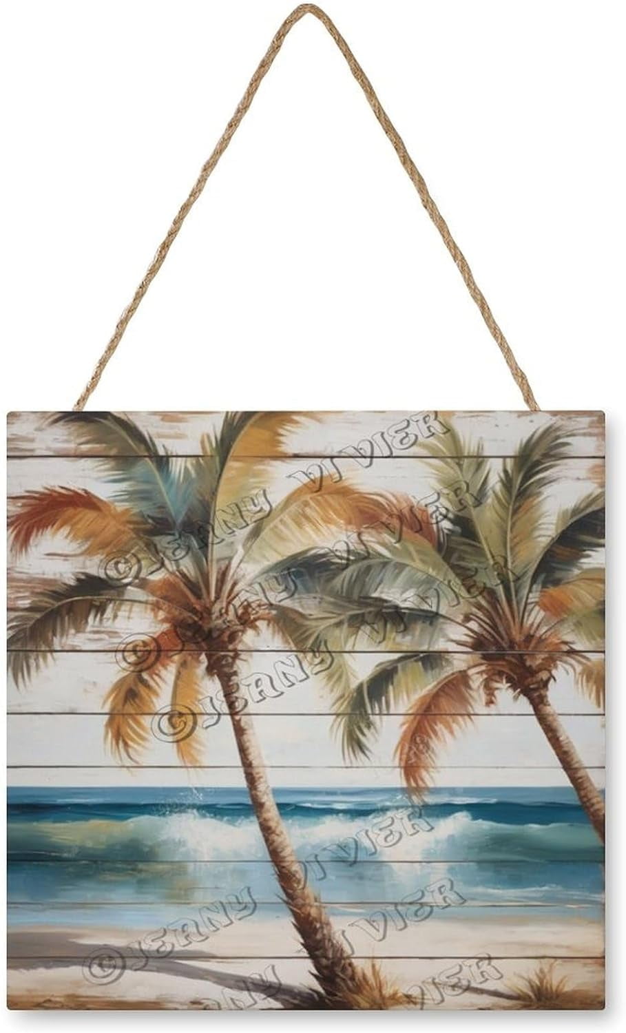 Palm Tree Wooden Hanging Sign Tropical Botanical Painting Picture Print ...