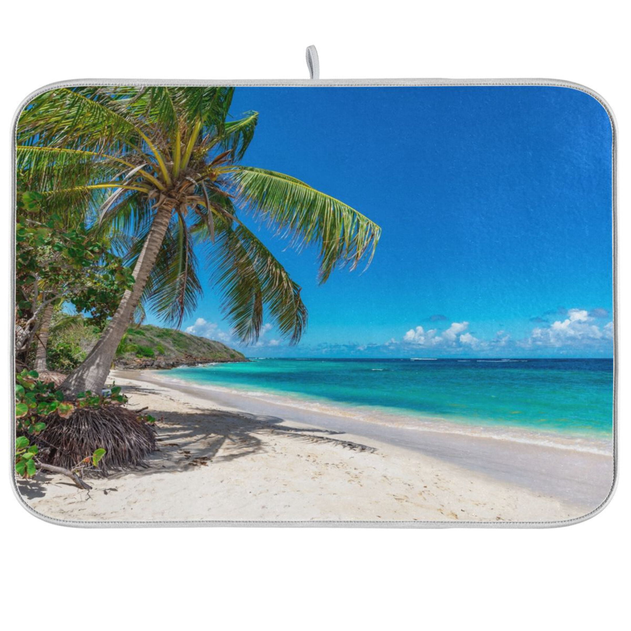 Palm Tree on Tropical Beach Dish Drying Mat Microfiber Kitchen Mats ...