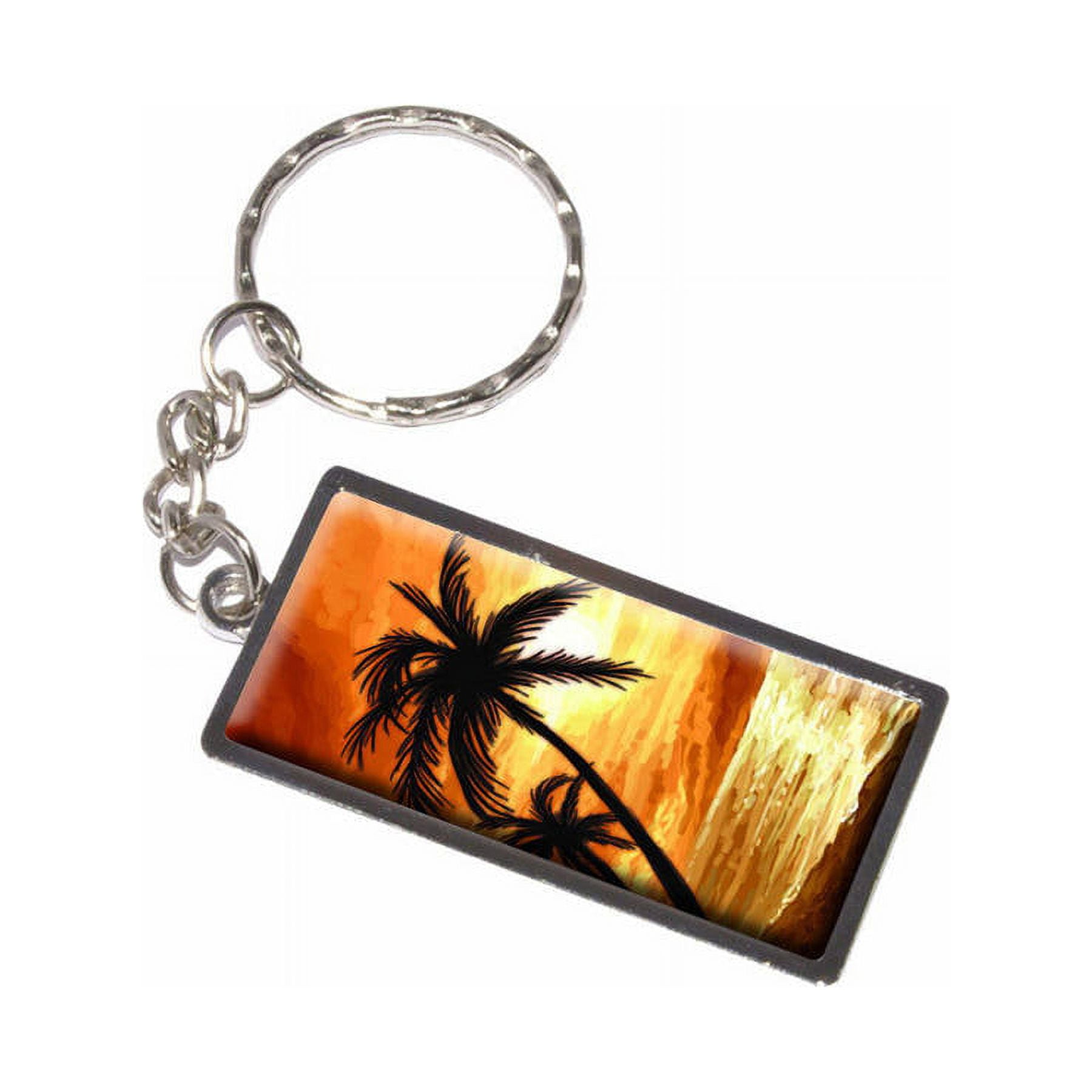 Palm Trees And Sunset Orange Beach Tropical Ocean Keychain Key Chain ...