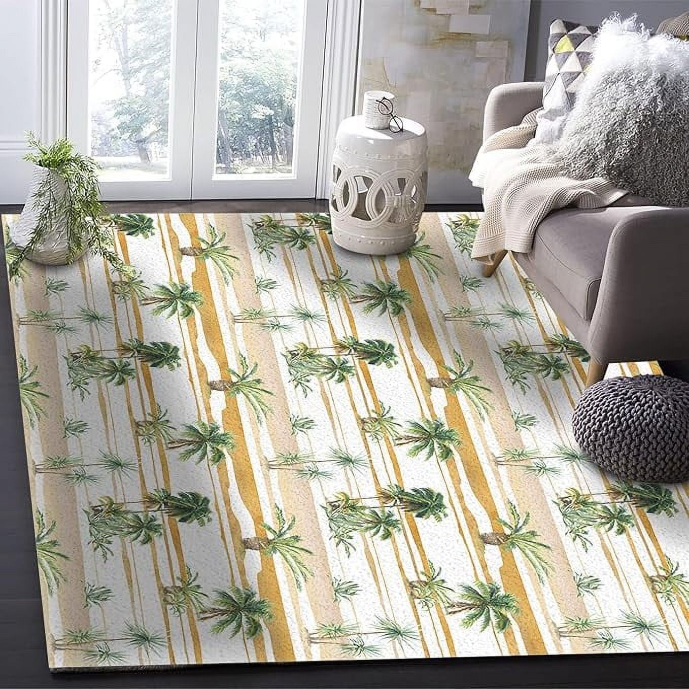 Palm Trees Area Rugs, Brown Green Tropical Plants Summer Soft Washable ...