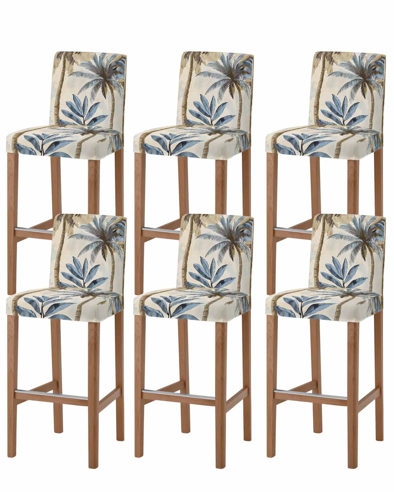 Palm Trees Bar Stool Covers Set of 6, Blue Brown Vintage Watercolor ...