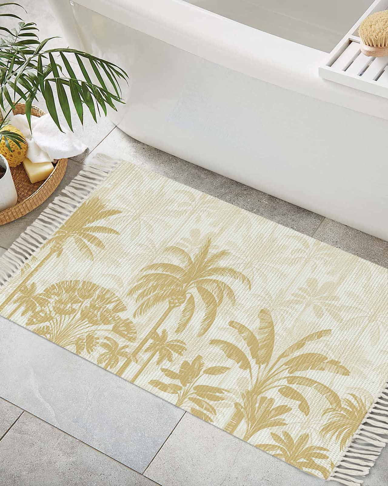 Palm Trees Bath Rug 2x3ft Woven Bathroom Entryway Runner Rug,Yellow ...