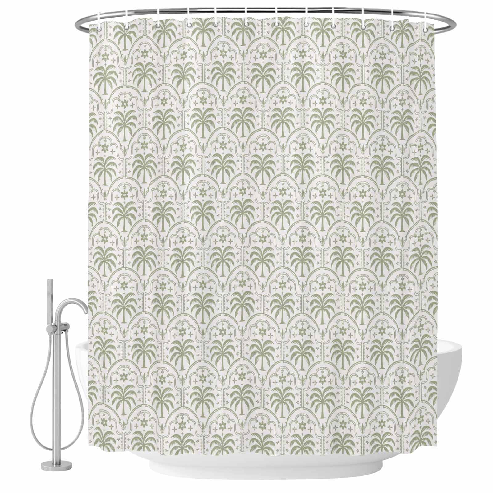 Palm Trees Bathroom Shower Curtains with Hooks, Retro Luxury Green Palm ...