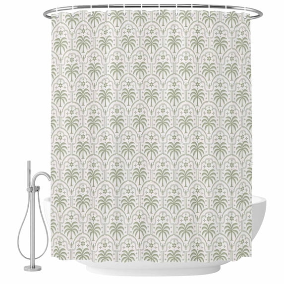 Palm Trees Bathroom Shower Curtains with Hooks, Retro Luxury Green Palm ...