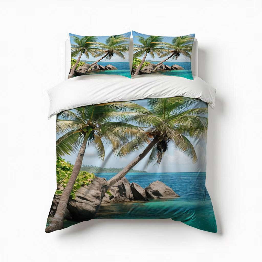 Palm Trees Beach Scene Bedding Set 3 Pcs Soft Microfiber Quilt Cover ...