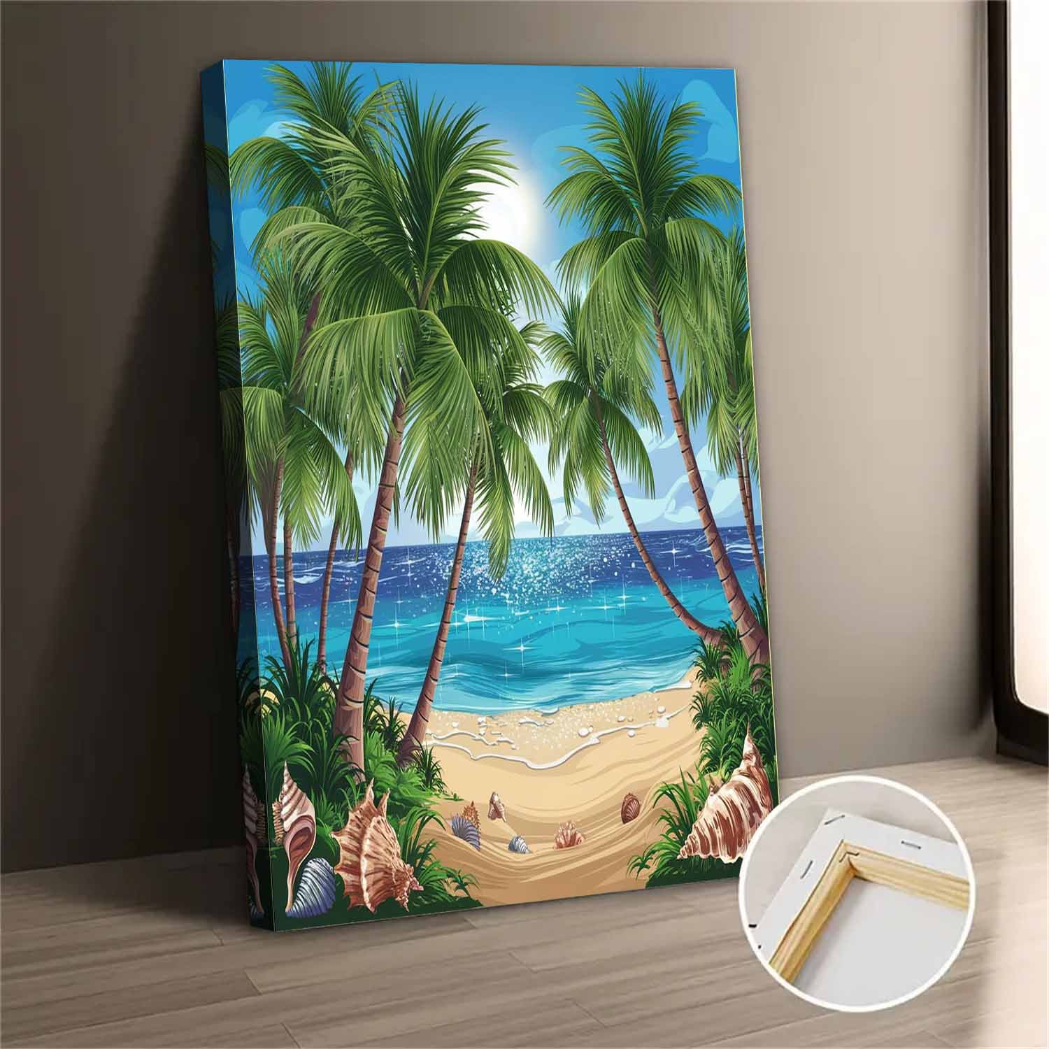 Palm Trees Beach Scene Canvas Wall Art - Walmart.com