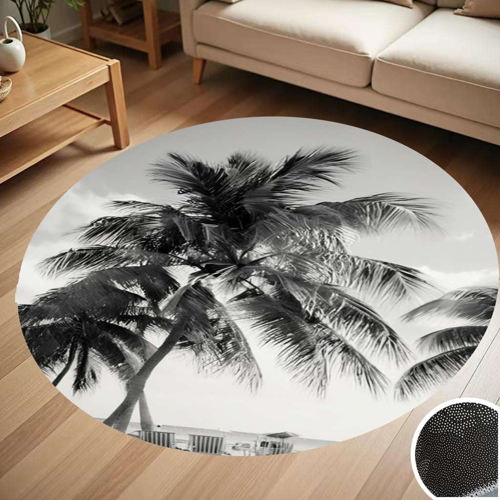 Palm Trees Beach Scene Round Carpet Living Room Bedroom Home Decoration ...