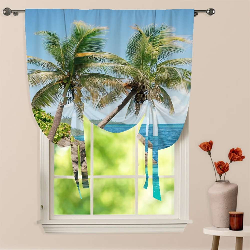 Palm Trees Beach Scene Window Curtain for Living Room Roman Curtain ...
