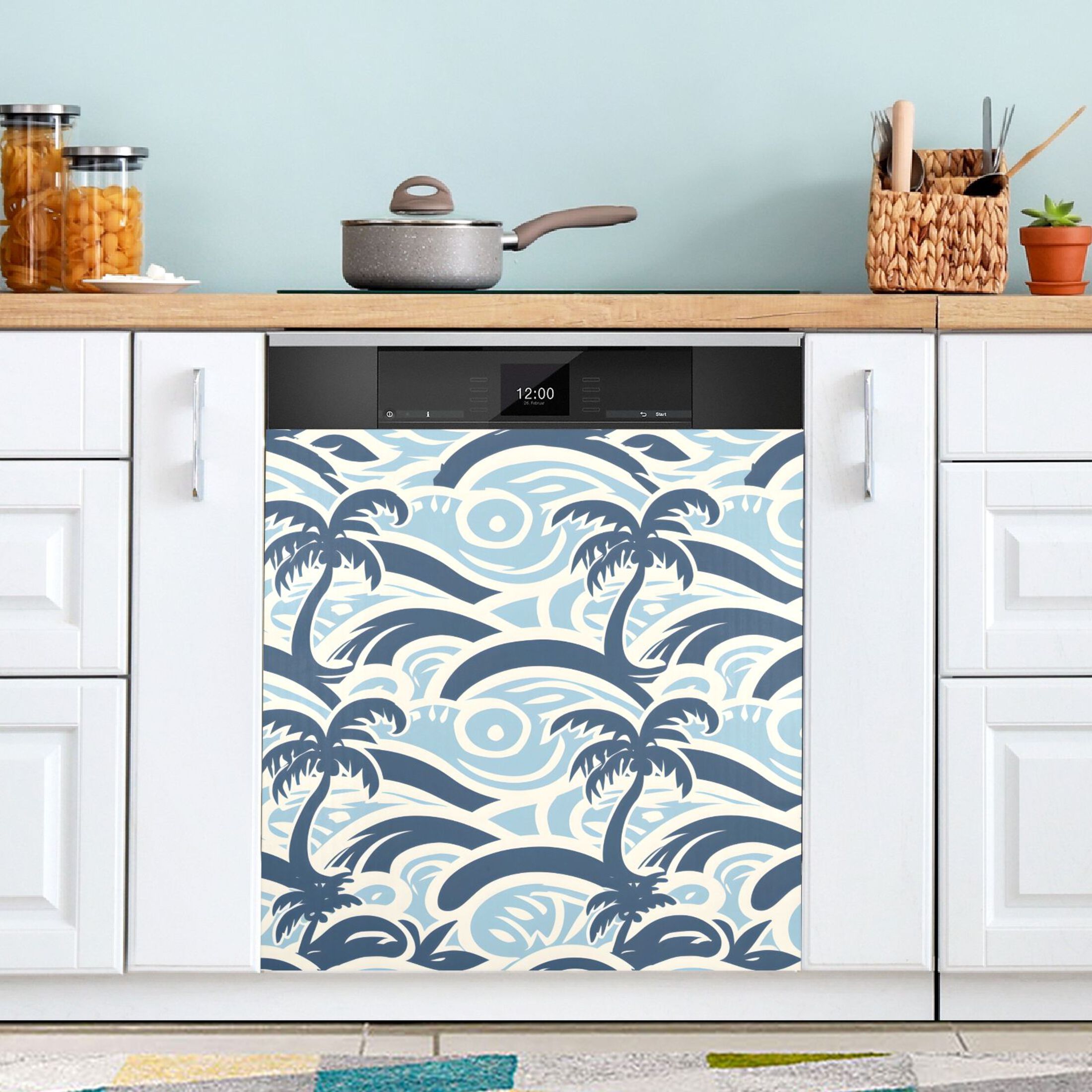 Palm Trees Blue Waves Dishwasher Magnet Refrigerator Magnetic Cover ...