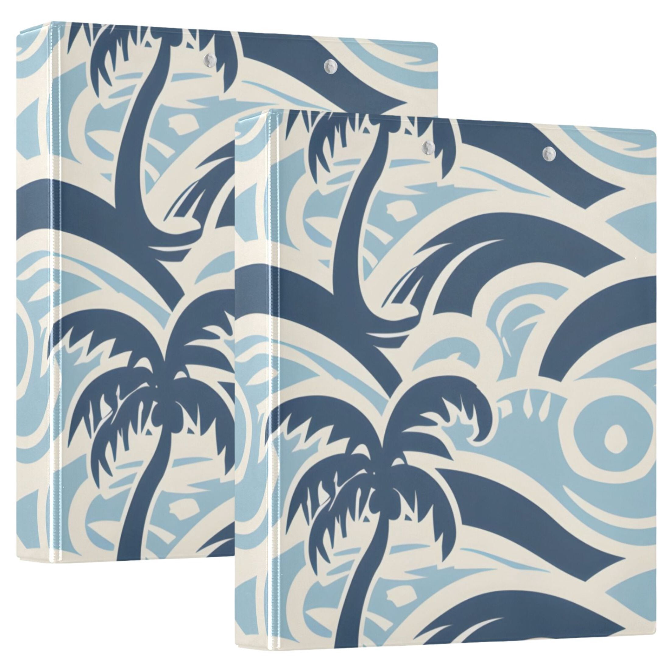 Palm Trees Blue Waves Round Ring Binder 3 Rings 1.5" Capacity File ...