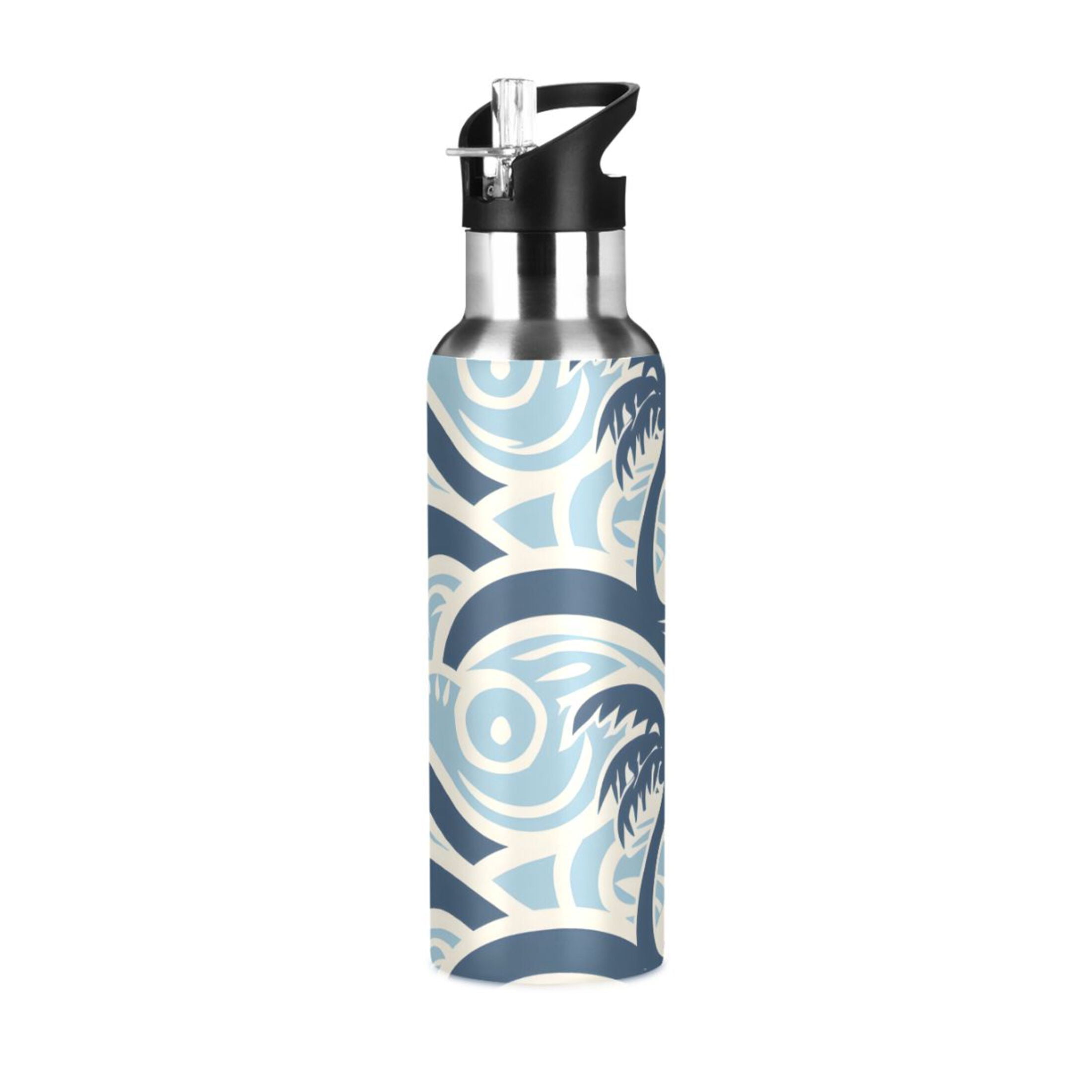 Palm Trees Blue WavesSports Bottle with Straw Stainless Steel Water Jug ...