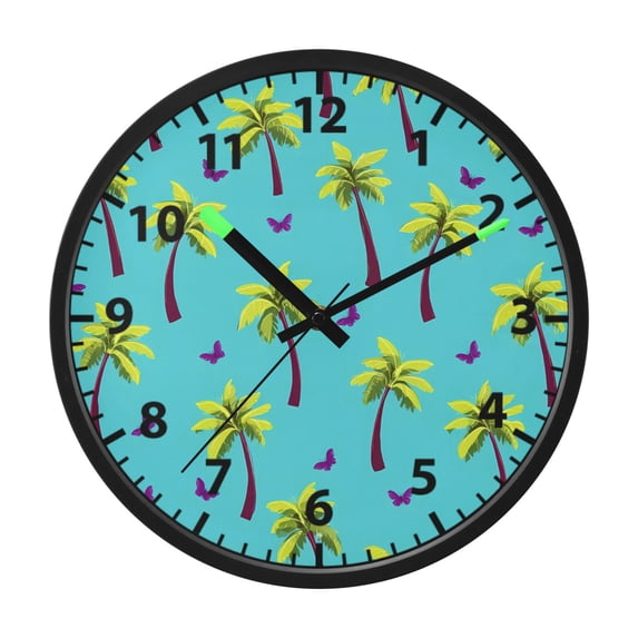 Palm Trees Butterflies Pattern Wall Clock 12 Inch Voice Activated Night ...