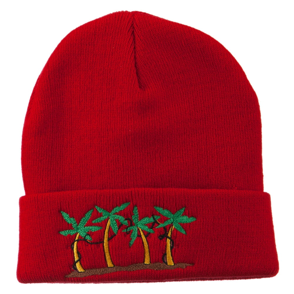 Palm Trees Christmas Lights Embroidered Beanie - Red OSFM - Walmart.com