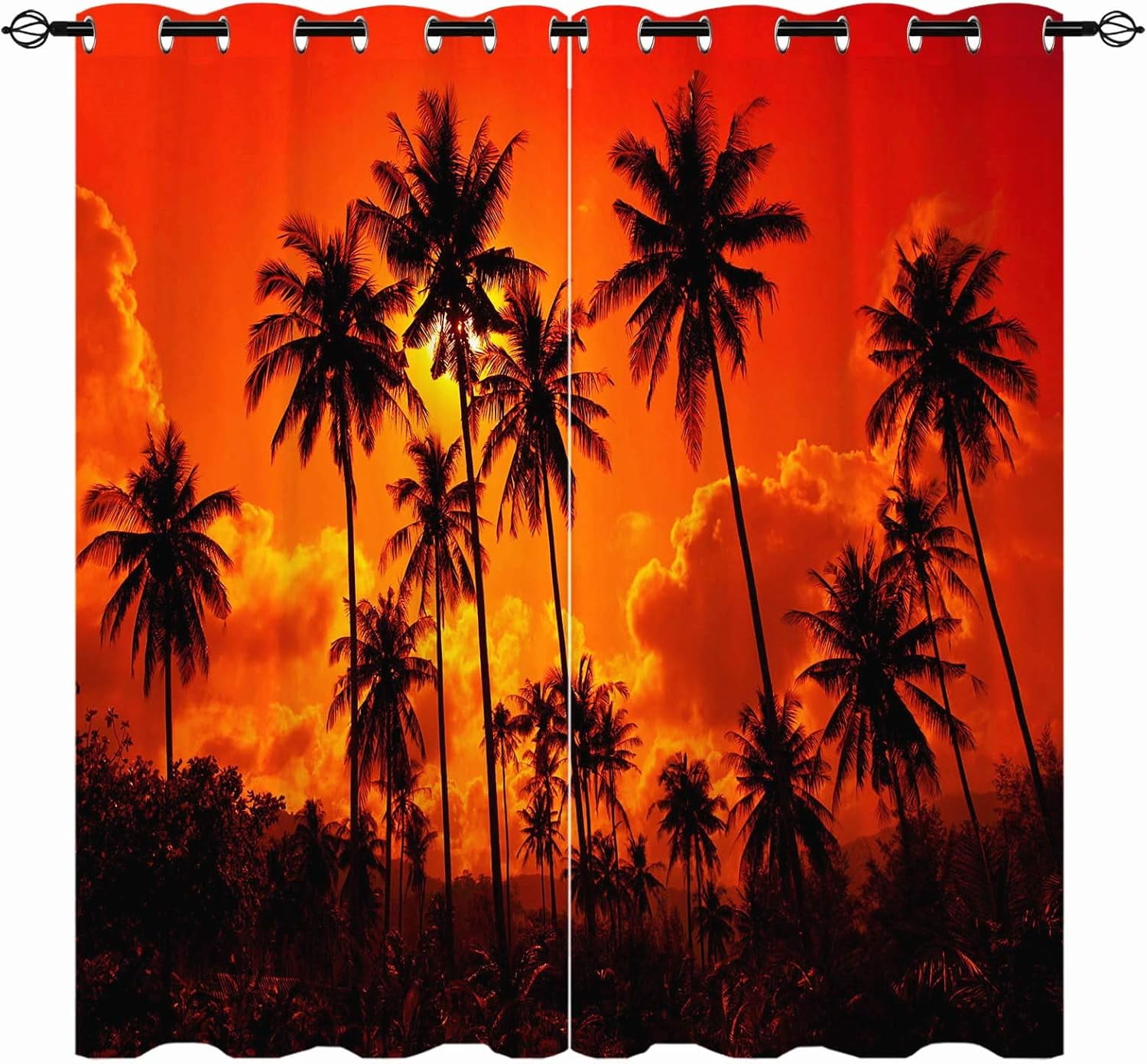Palm Trees Curtains, Tropical Sunset Forest Woodland Nature Landscape ...