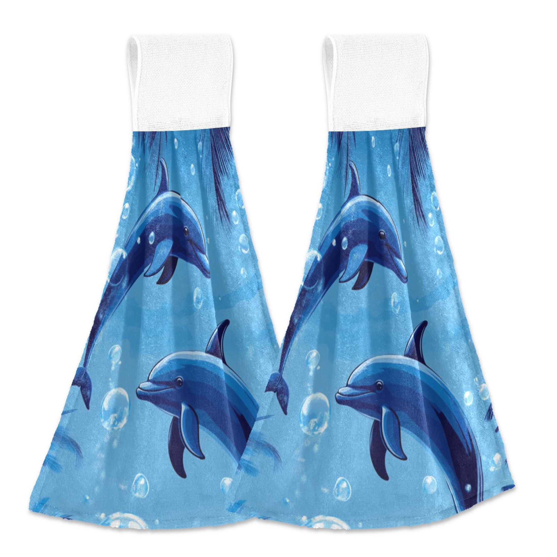Palm Trees Dolphins Bubbles Beach Hanging Towels with Loop Hand Towels ...
