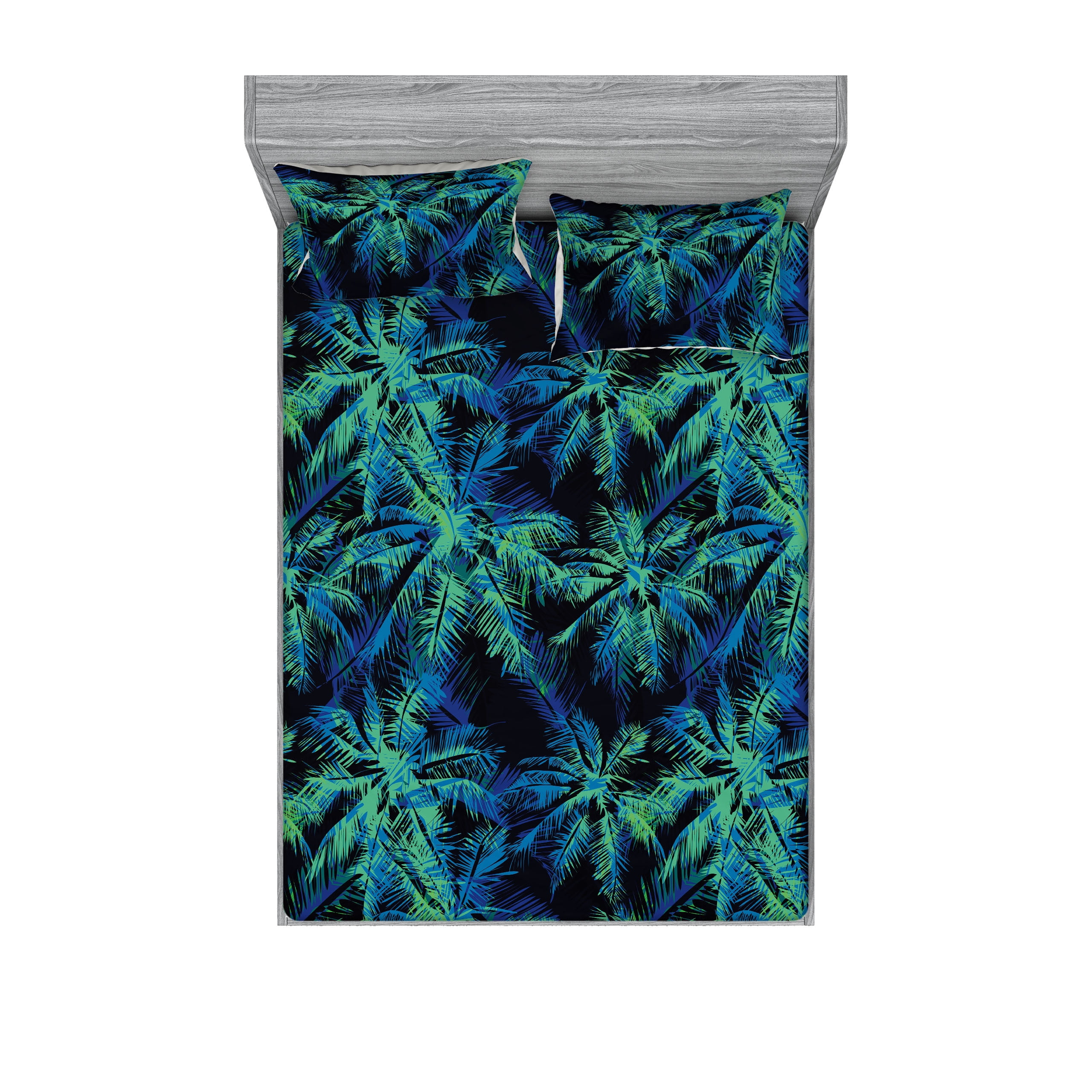 Palm Trees Fitted Sheet & Pillow Sham Set, Psychedelic Inspirations ...