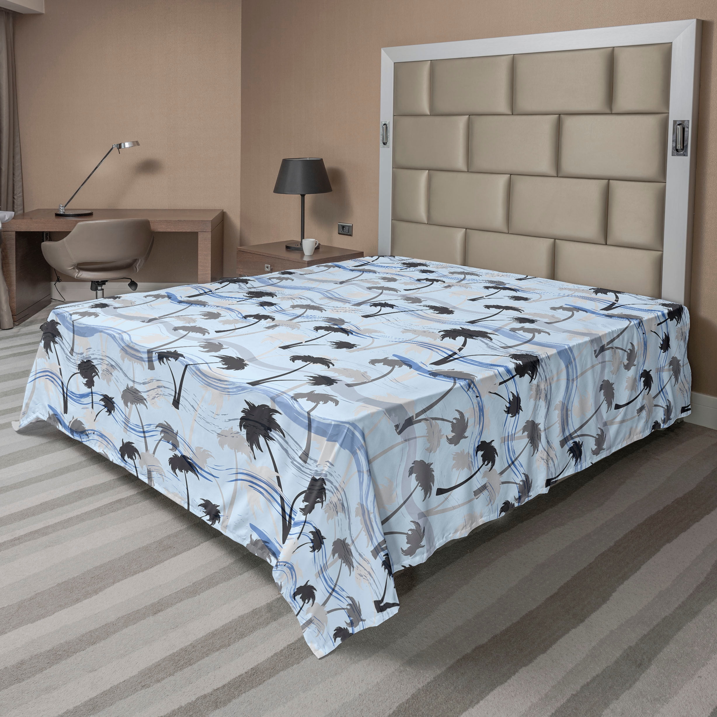 Palm Trees Flat Sheet, Aloha Hawaii Vibes Tropical Woods Silhouettes ...