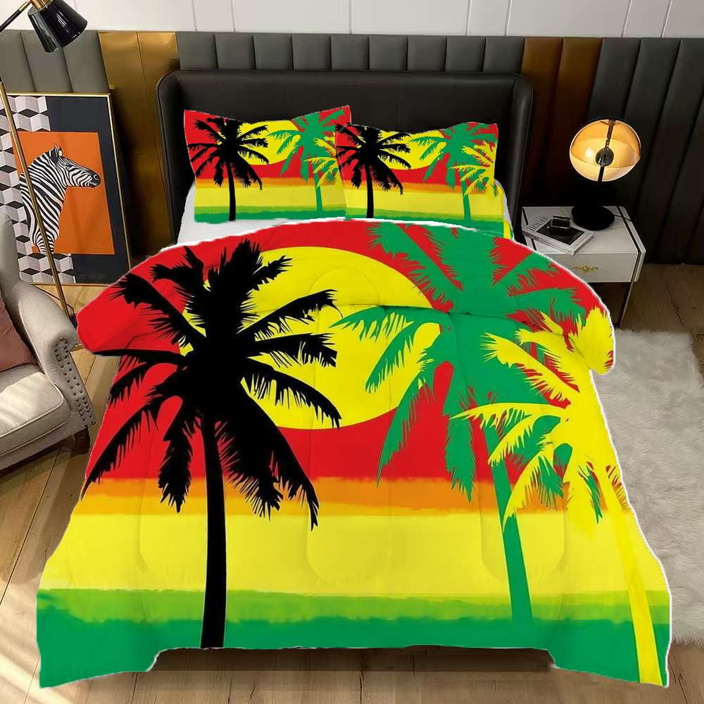 Palm Trees In Jamaica Colors Comforter Set Queen Size Bedding Set For ...