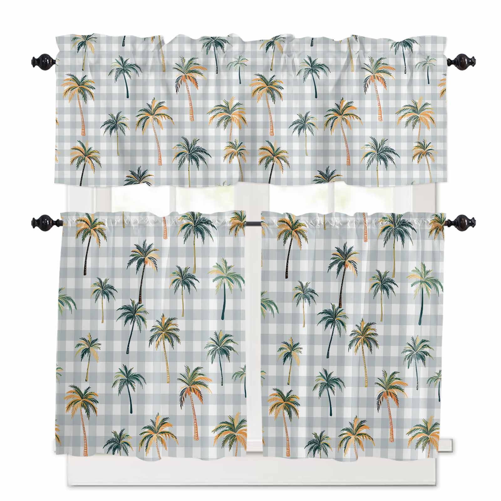 Palm Trees Kitchen Curtains Set for Windows 3 Pieces,24 Inch Length ...