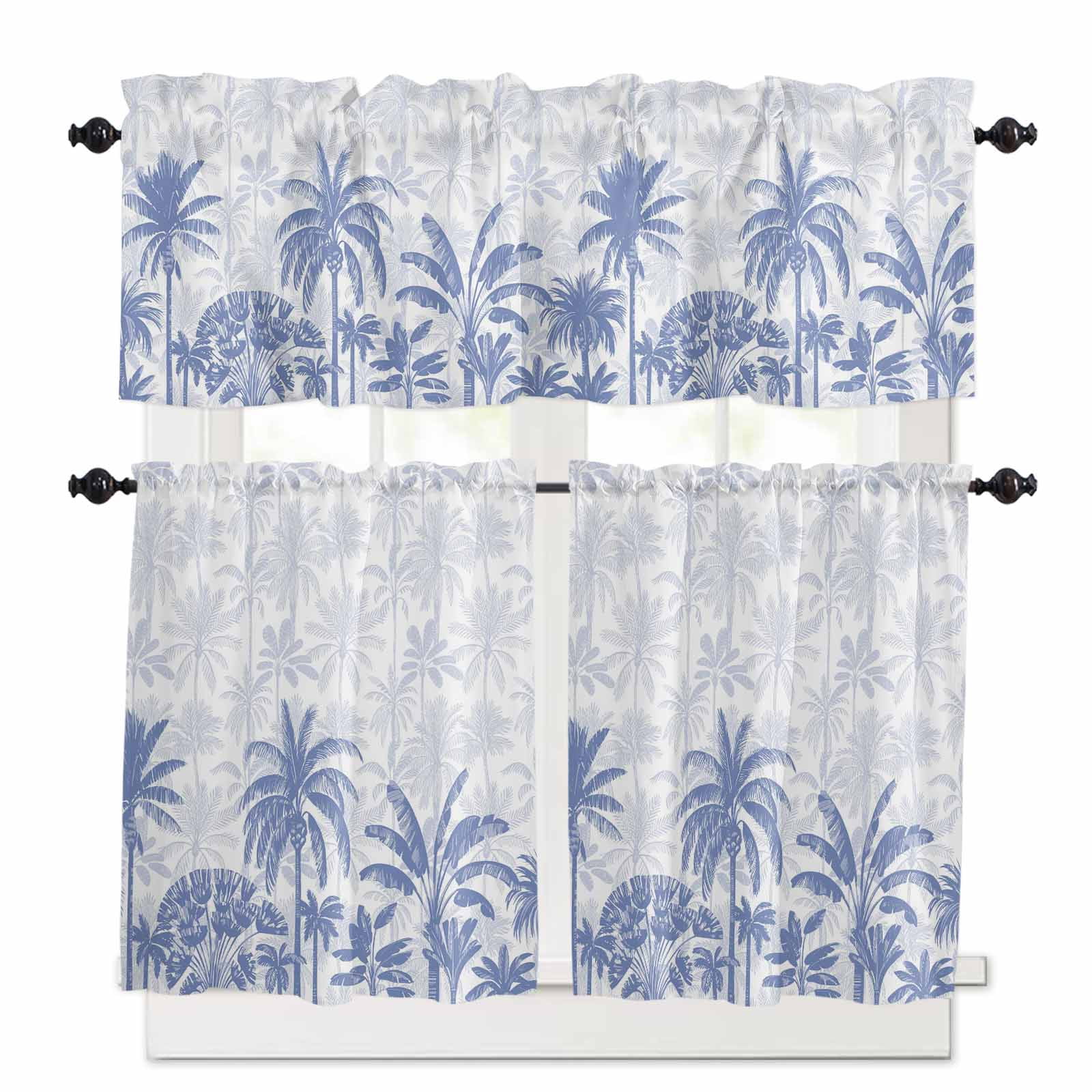 Palm Trees Kitchen Curtains Set for Windows 3 Pieces,36 Inch Length ...