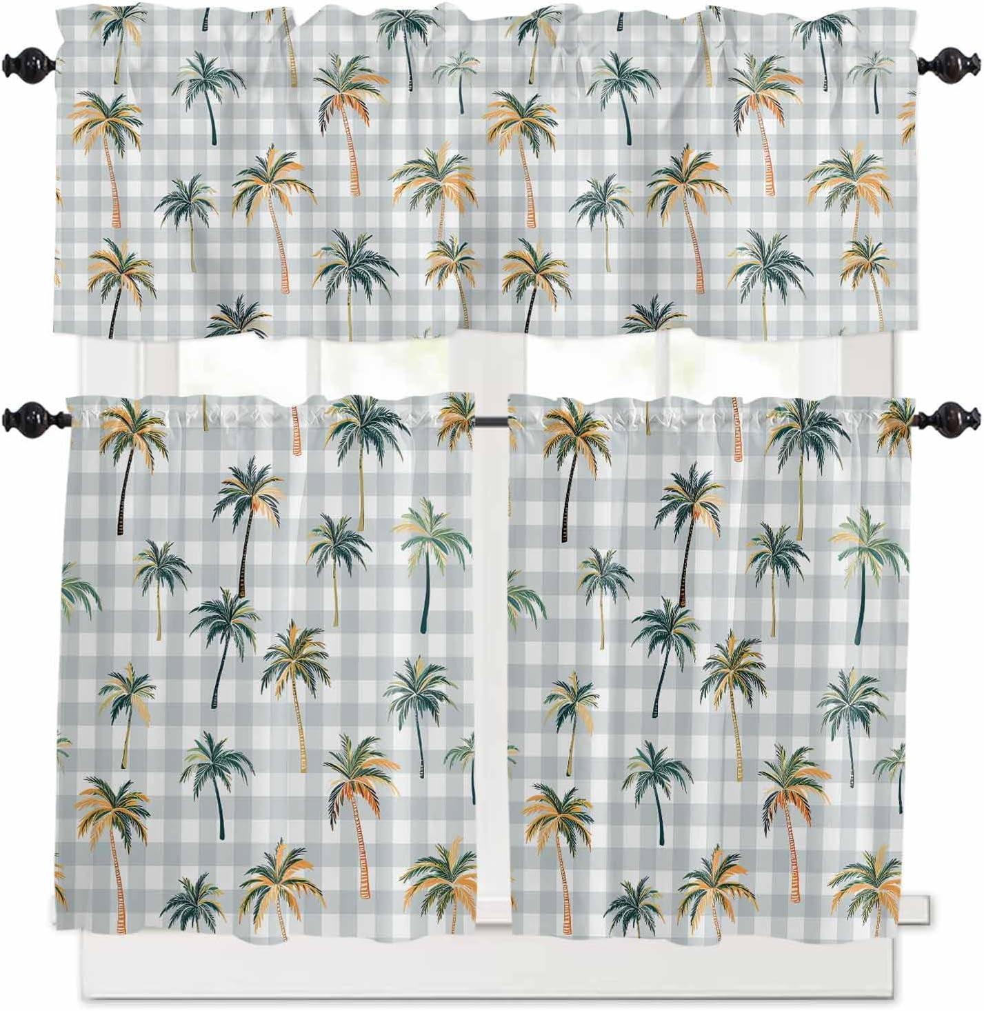 Palm Trees Kitchen Curtains and Valances Set, Summer Tropical Plant Rod ...