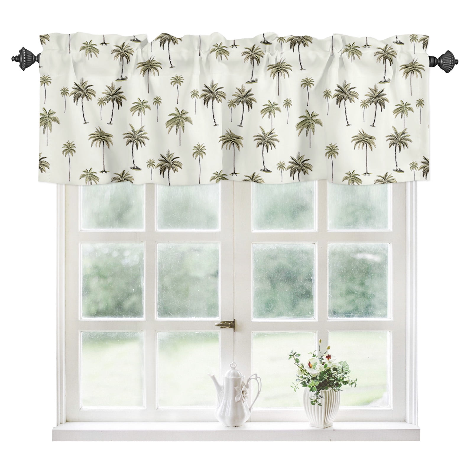 Palm Trees Kitchen Valances for Windows 42x18 Inch Kitchen Curtains ...