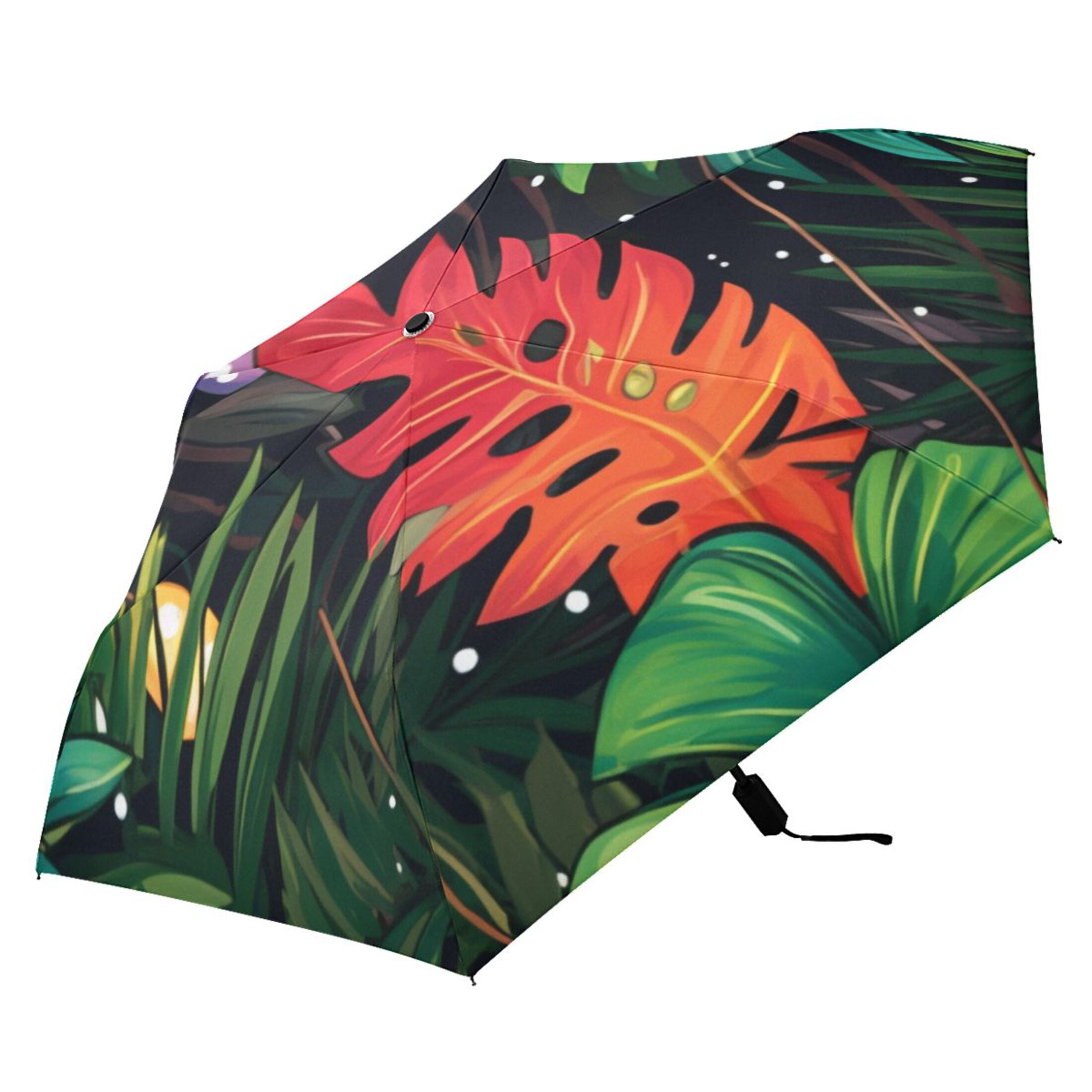 Palm Trees Leaves Compact Folding Umbrella for Rain Windproof Travel ...