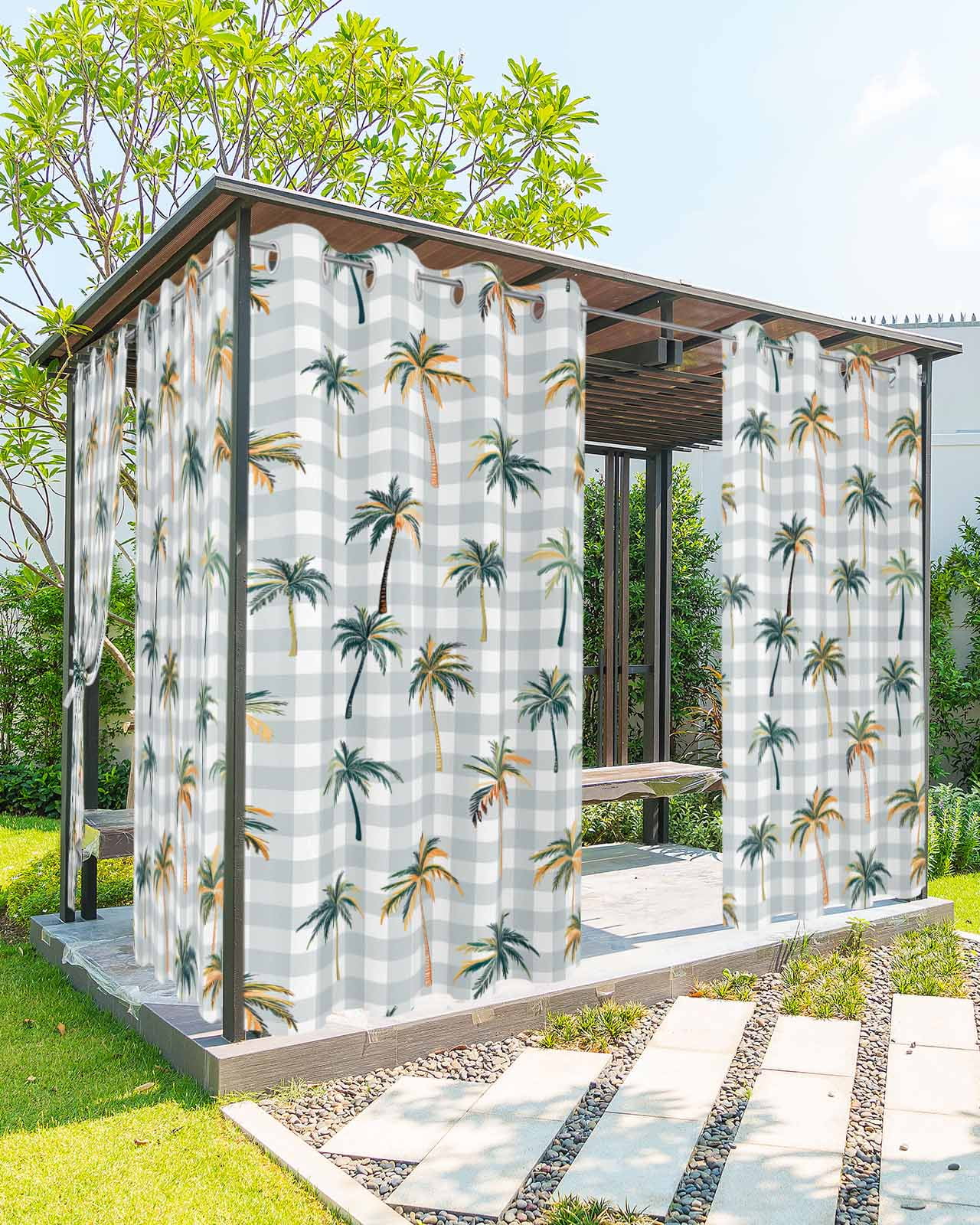 Palm Trees Outdoor Curtains for Patio Waterproof,Retro Green Buffalo ...