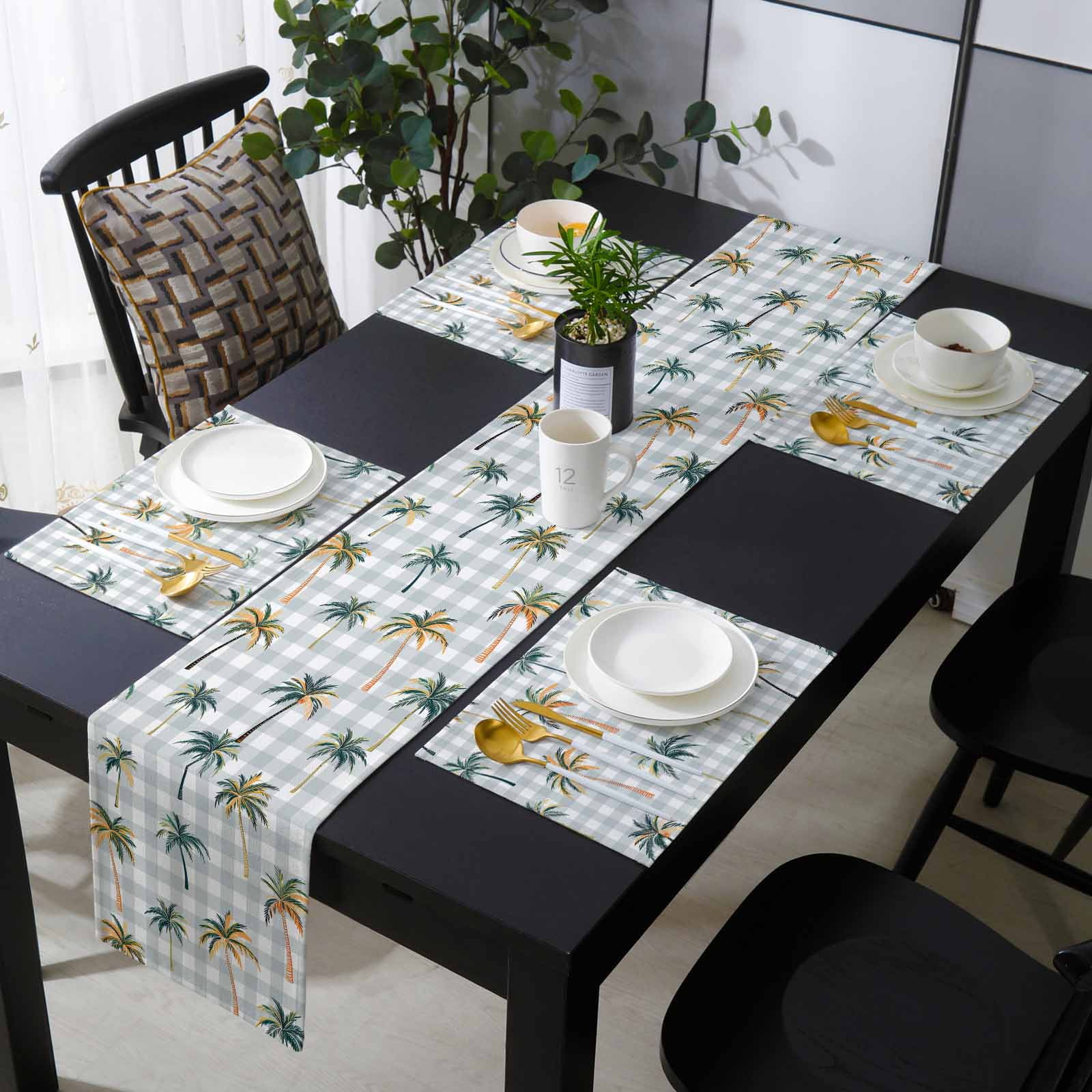 Palm Trees Placemats Set of 6 with 70 Inches Long Table Runners,Retro ...