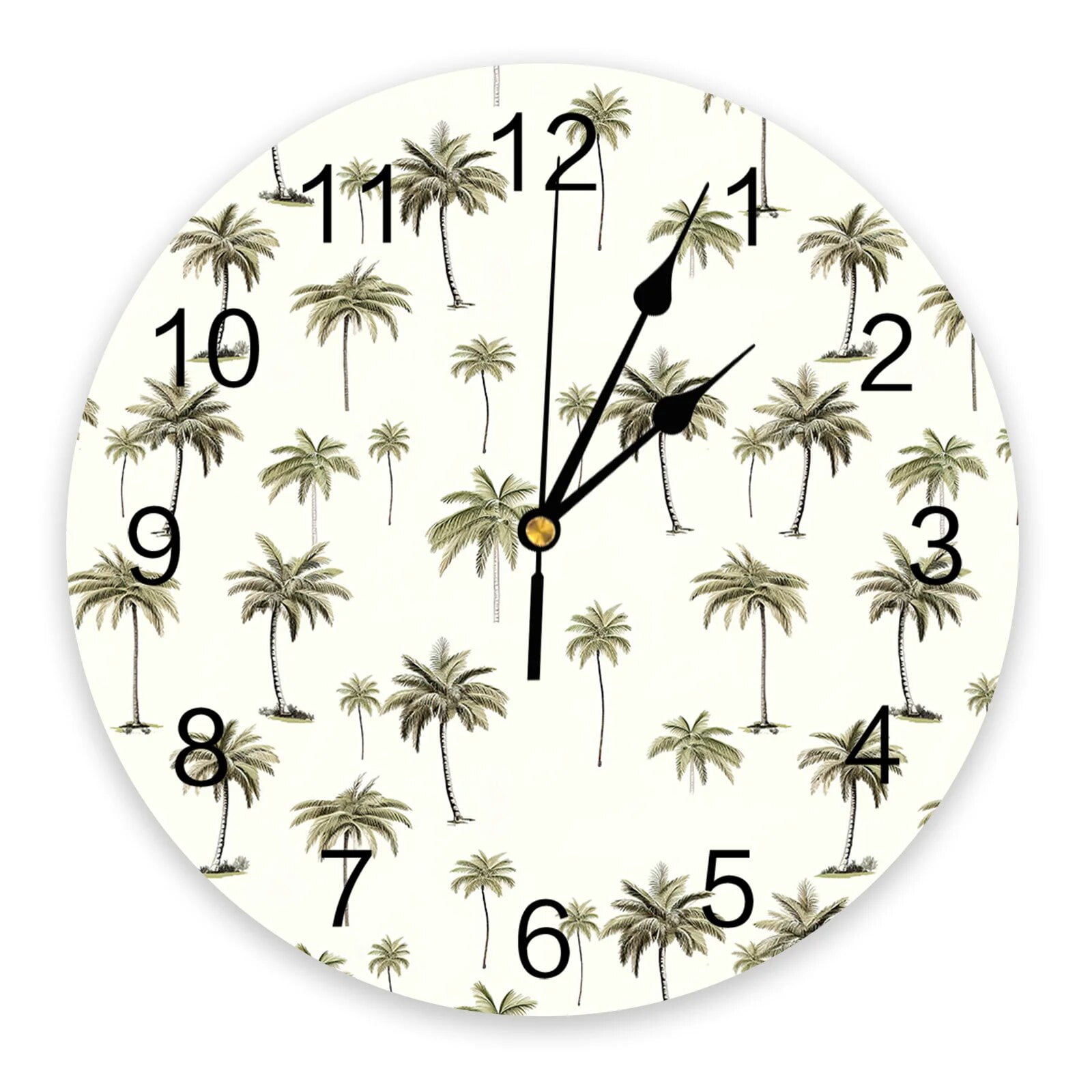 Palm Trees Plant Leaves Wall Clock Large Modern Kitchen Dinning Round ...
