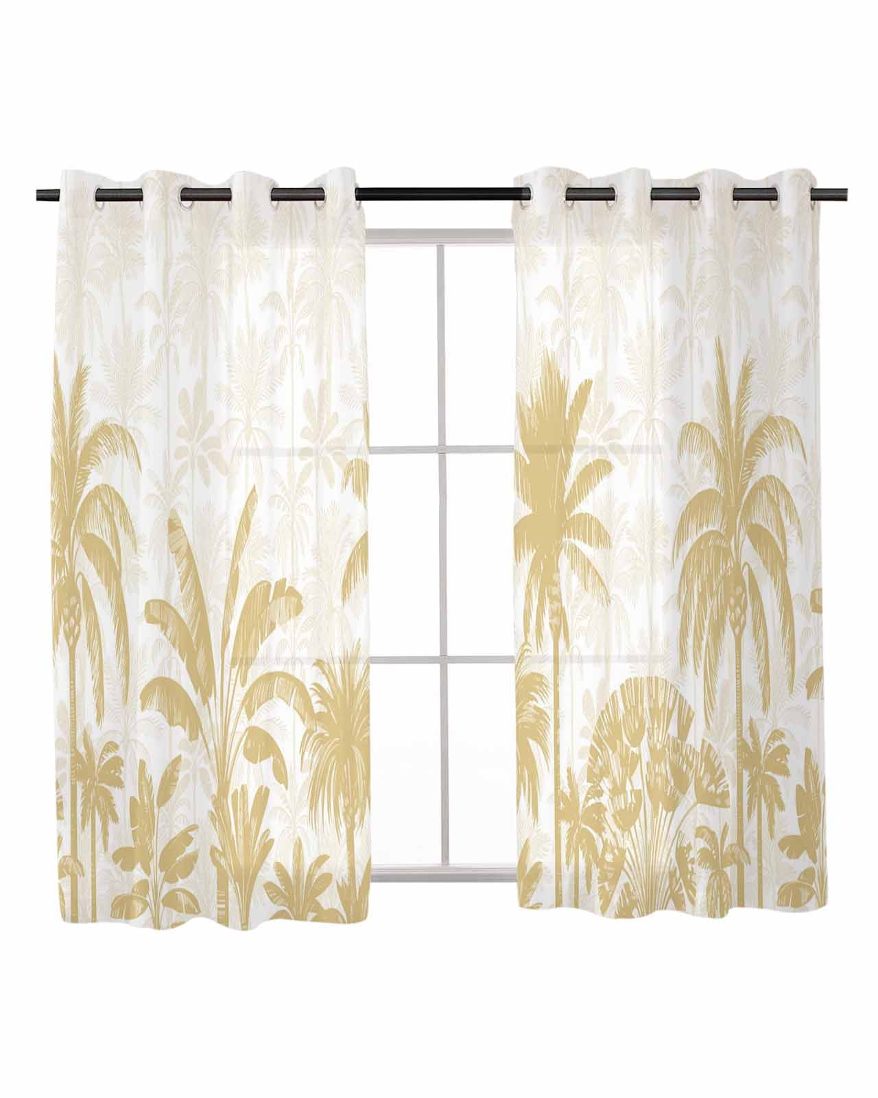 Palm Trees Sheer Curtains 54 Inch Length 2 Panels Yellow Tropical ...