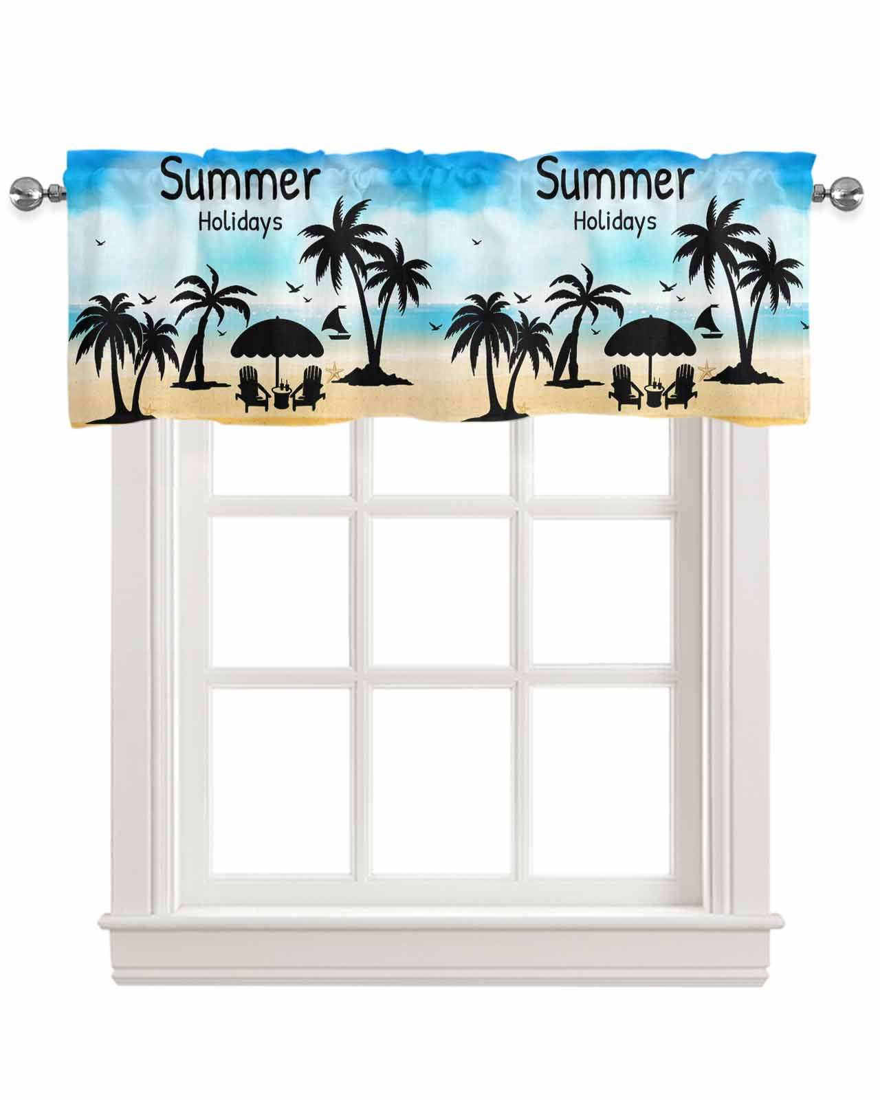 Palm Trees Silhouette Kitchen Valances for Windows Farmhouse Linen ...
