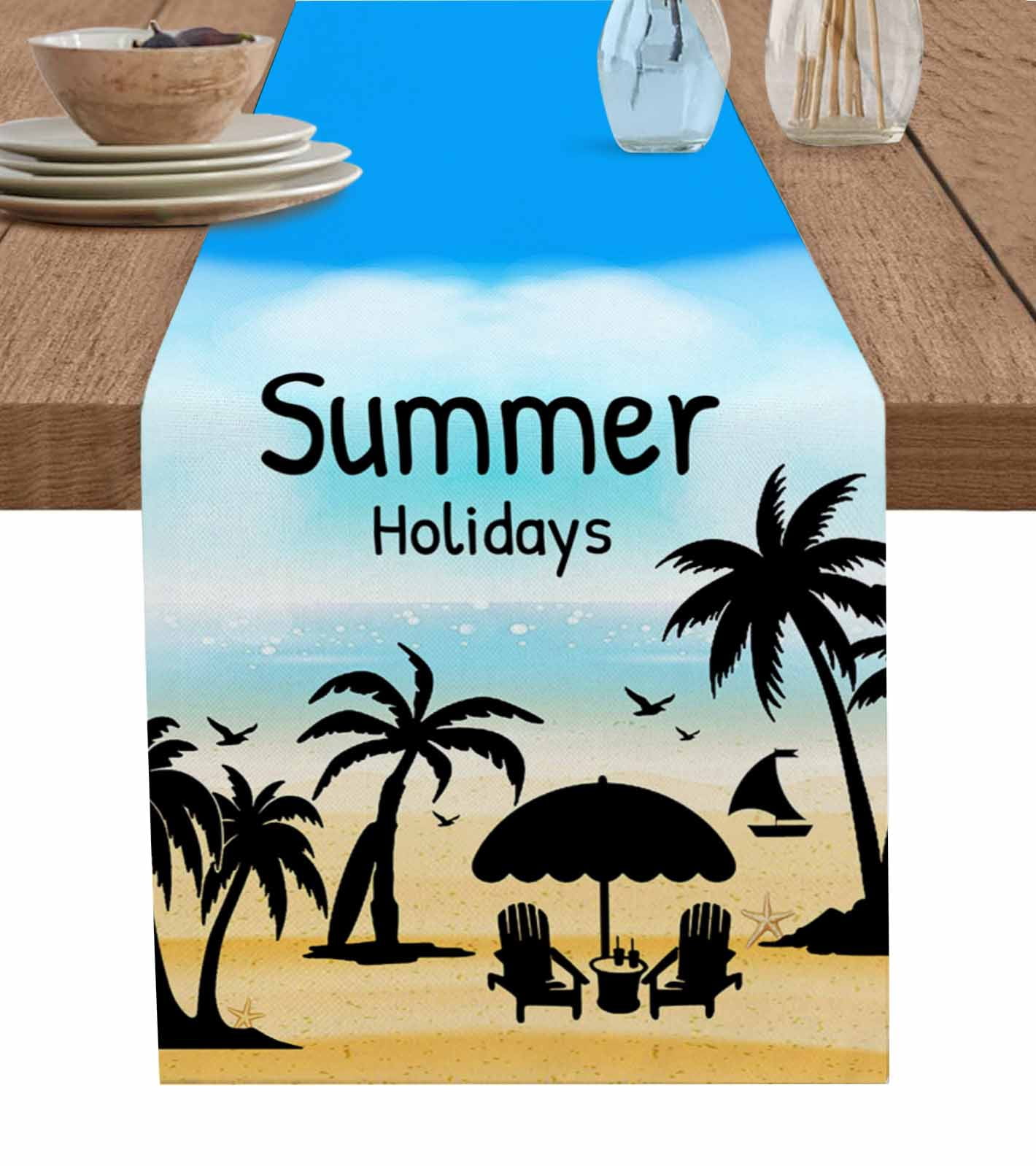 Palm Trees Silhouette Table Runner 60 Inches, Summer Coastal Vacation ...