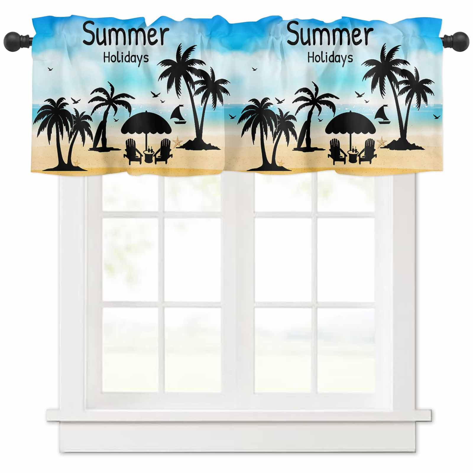 Palm Trees Silhouette Valances for Windows Farmhouse Kitchen Curtains ...