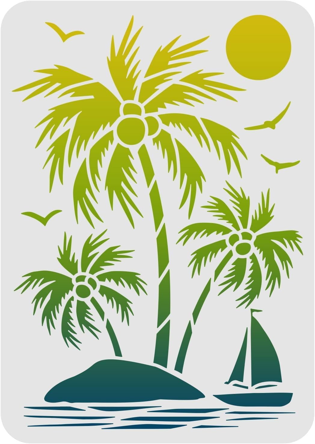 Palm Trees Stencil 11.7x8.3" Island Sailboat Painting Stencil Summer ...