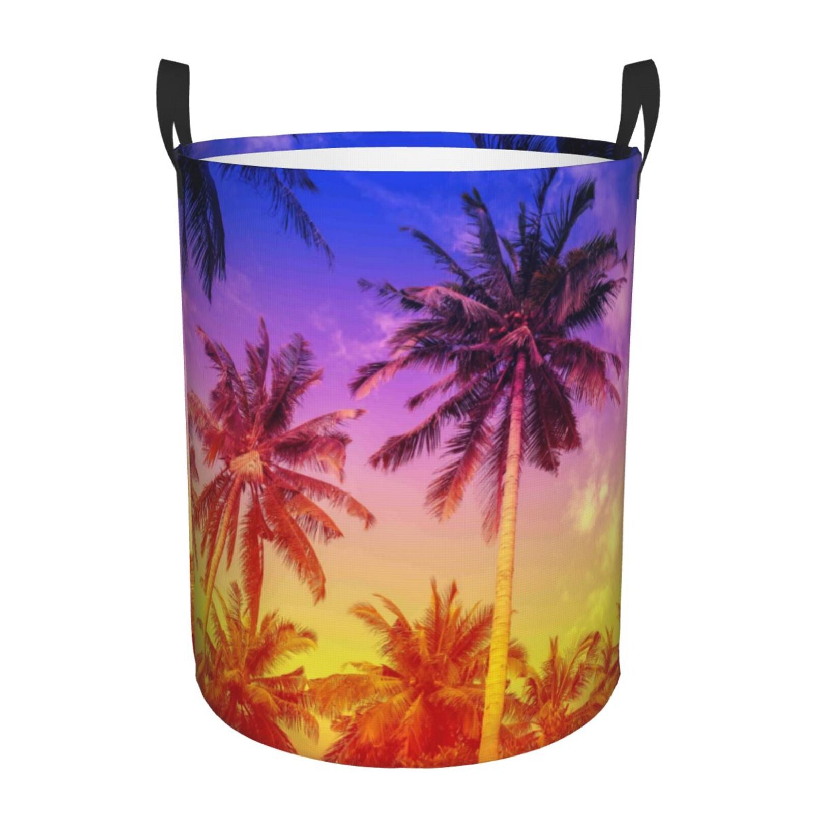 Palm Trees at Sunset Laundry Basket with Handles - Freestanding Laundry ...