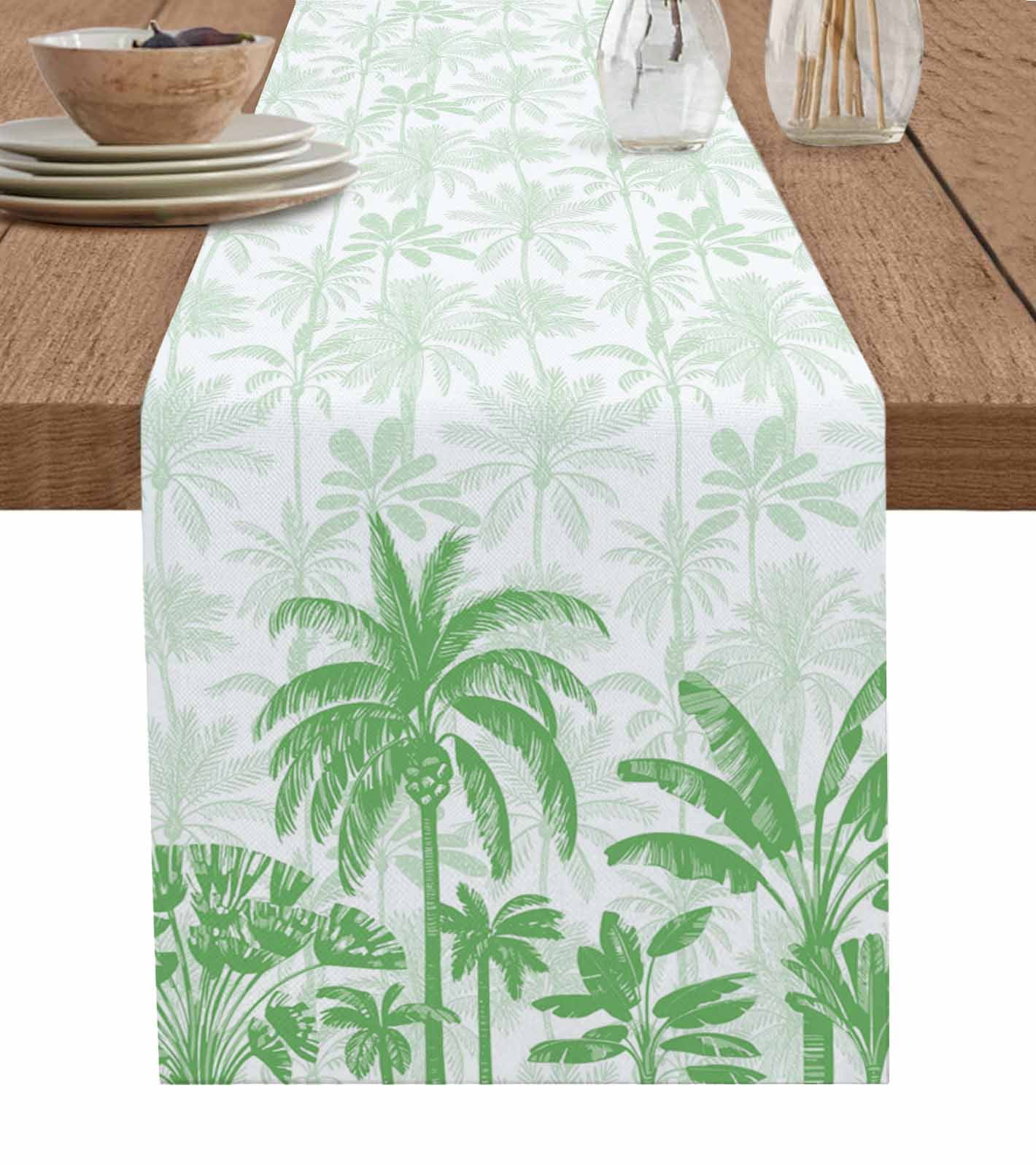 Palm Trees Table Runner 108 Inches, Green Tropical Plants Summer Forest ...