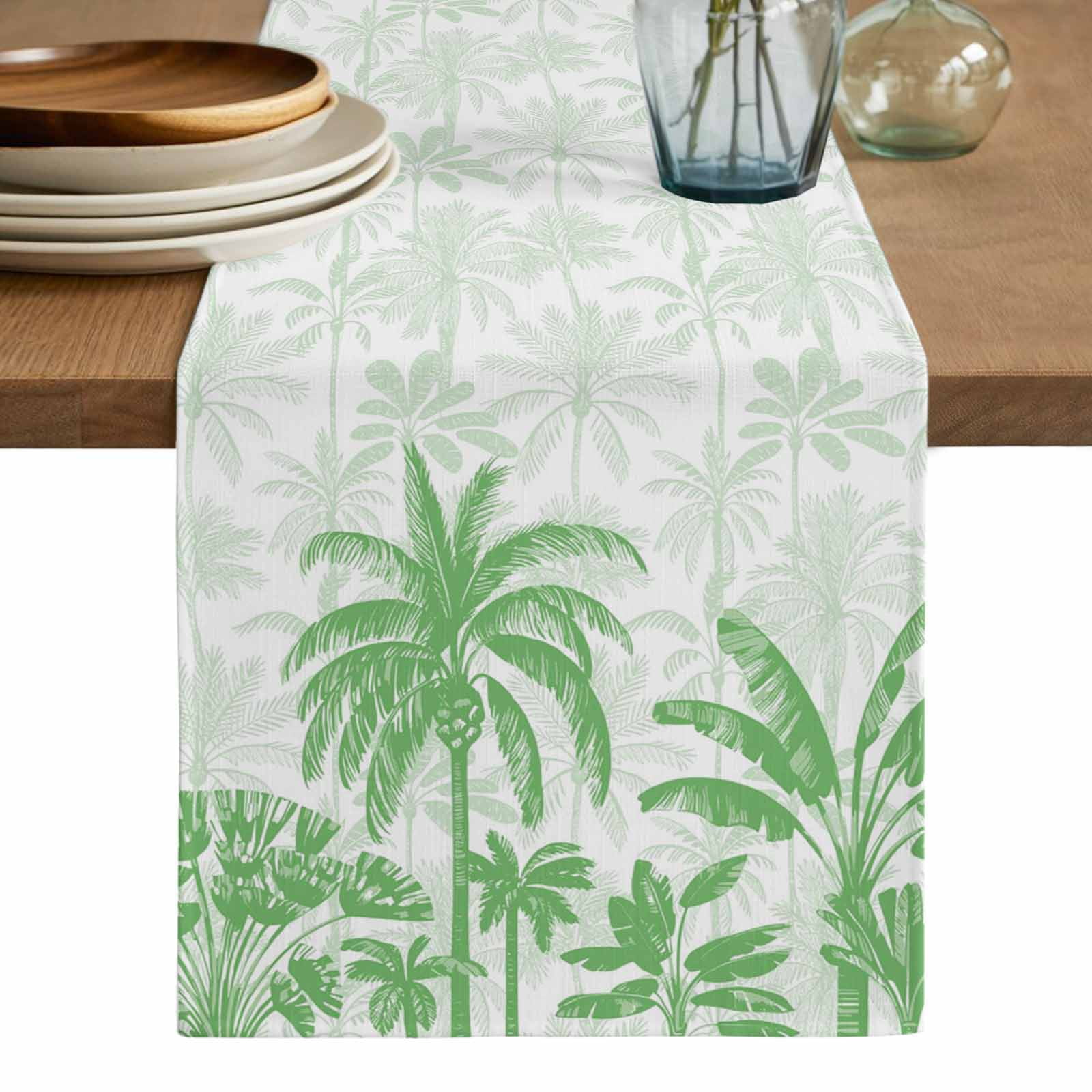 Palm Trees Table Runner, Green Tropical Plants Summer Forest Scenery ...