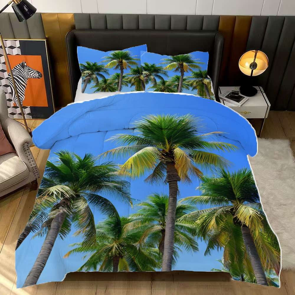Palm Trees Under Blue Sky Comforter Set King Size Bedding Set For Travl ...