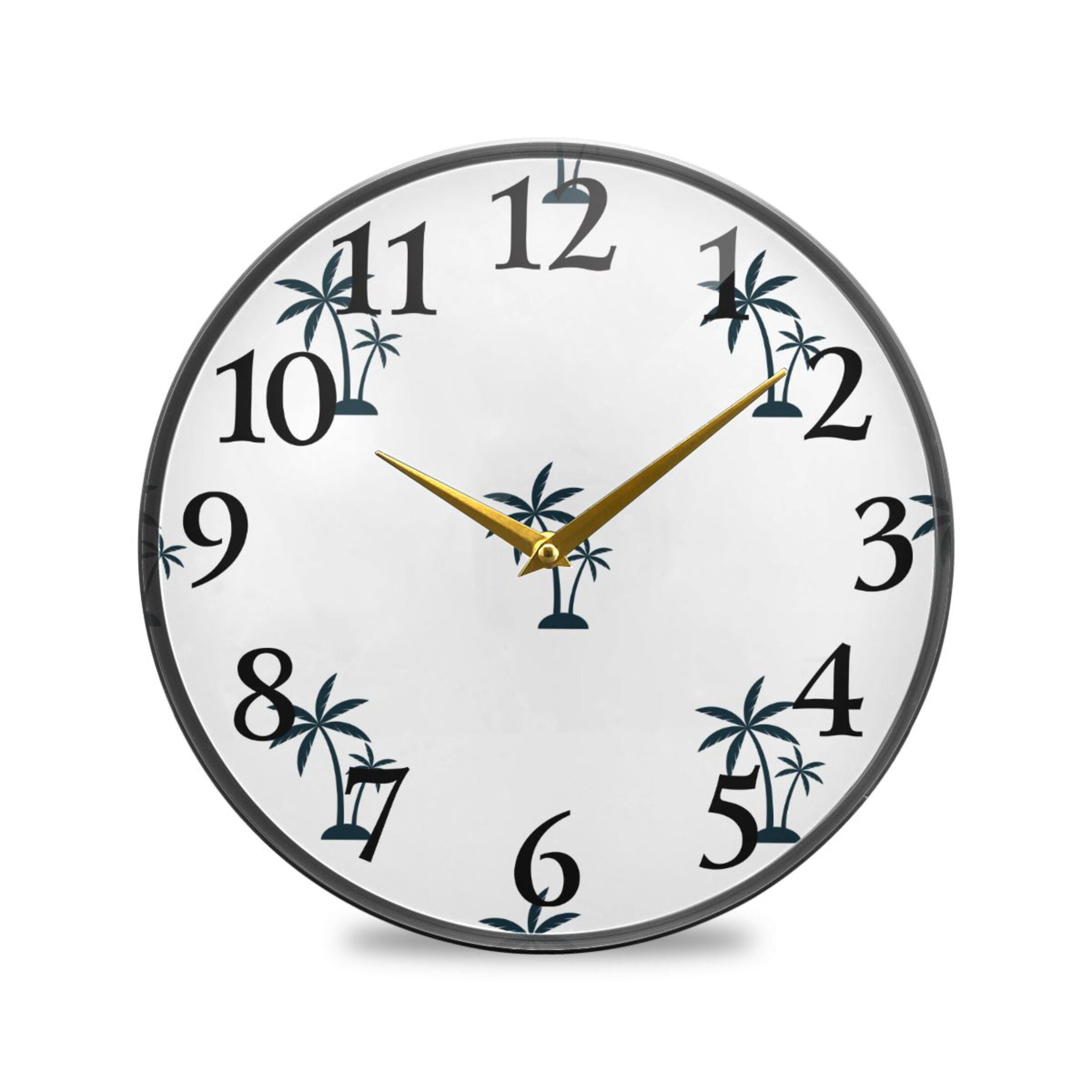 Palm Trees Wall Clocks Battery Operated 9.5 Inch Round Clock Acrylic Silent Non-Ticking Bedroom ...