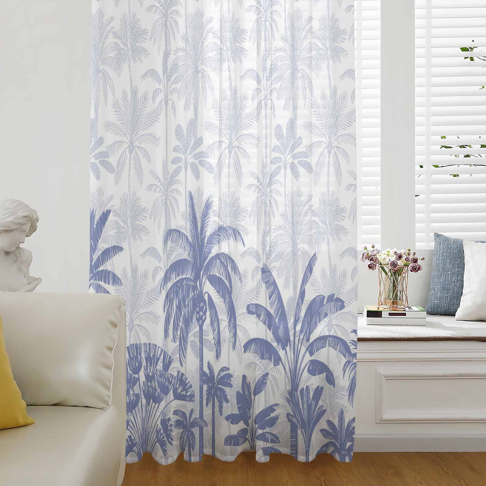 Palm Trees Window Curtain 108 Inches Long,Blue Tropical Plants Summer ...