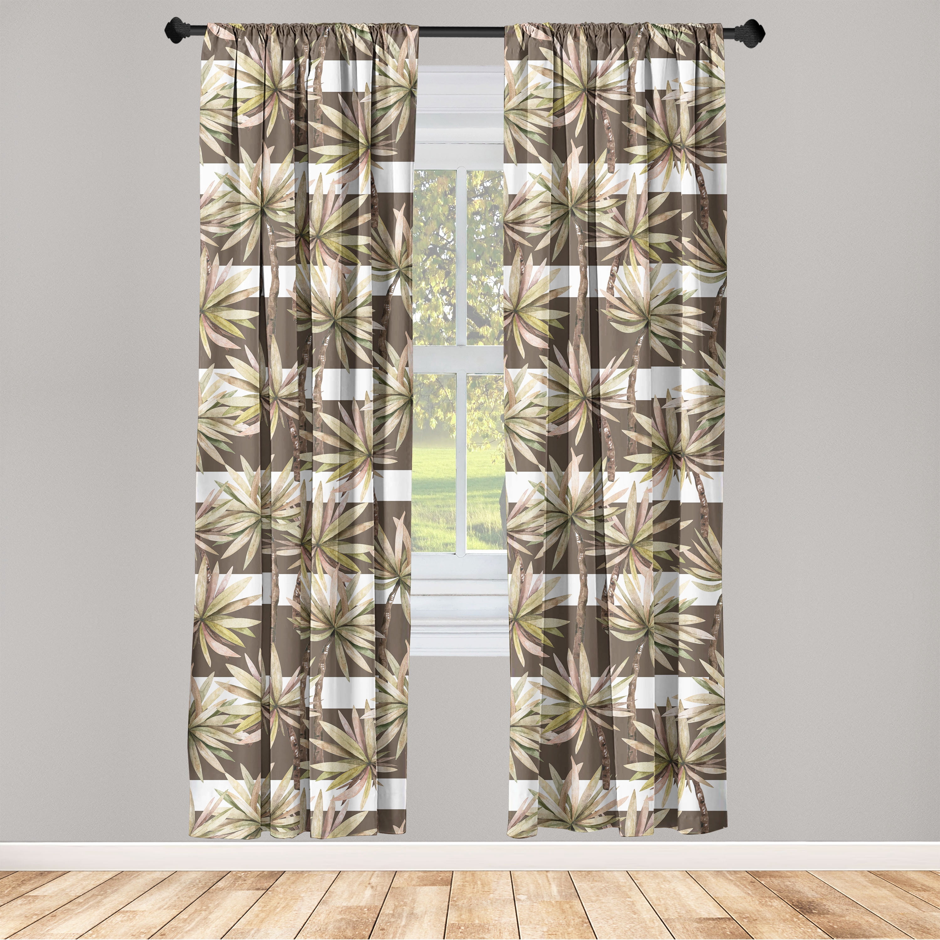 Palm Trees Window Curtains, Neutral Colors Boho Exotic Woods Pattern on ...