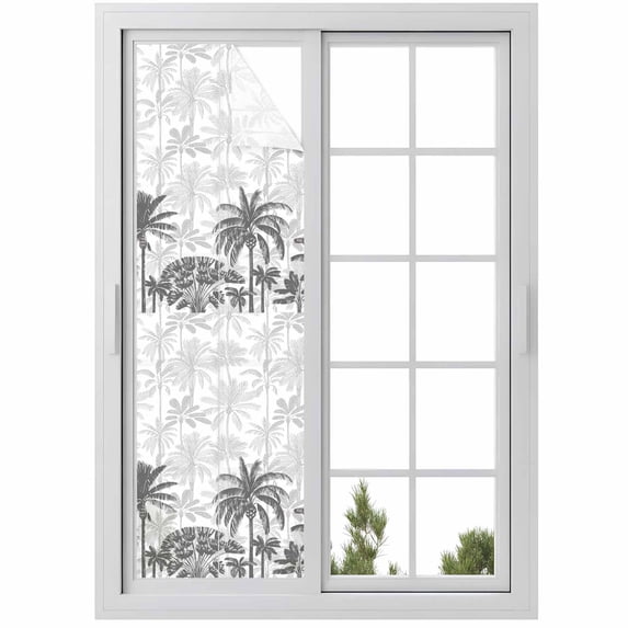 Palm Trees Window Privacy Film, Black Grey Tropical Plants Summer ...