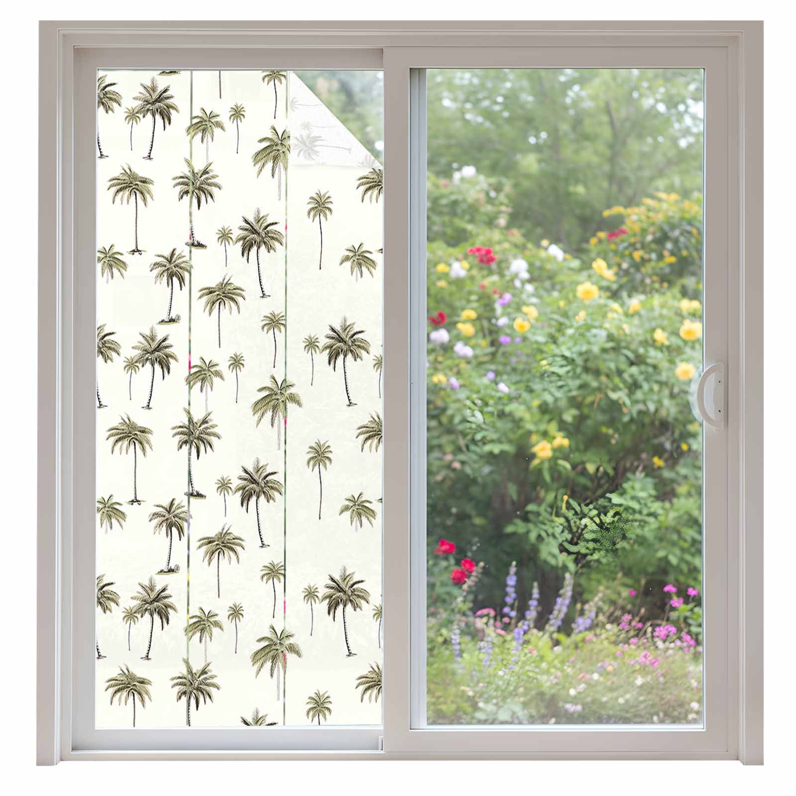 Palm Trees Window Privacy Film, Green Botanical Summer Tropical Plants ...