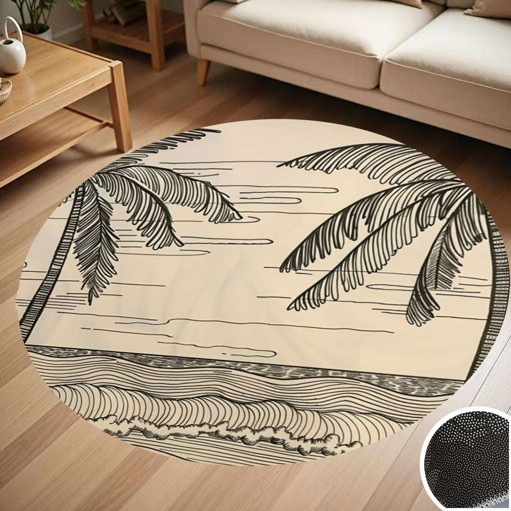 Palm Trees With A Black And White Round Carpet Living Room Bedroom Home ...