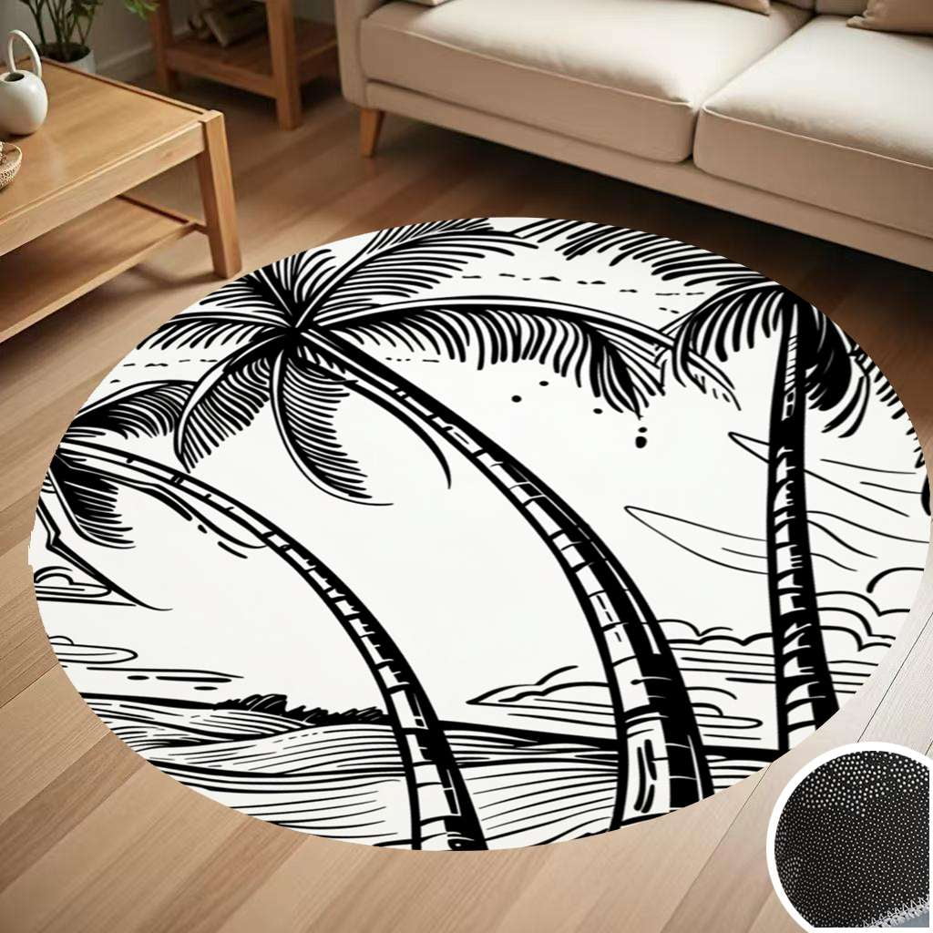 Palm Trees With A Black And White Round Carpet Living Room Bedroom Home ...